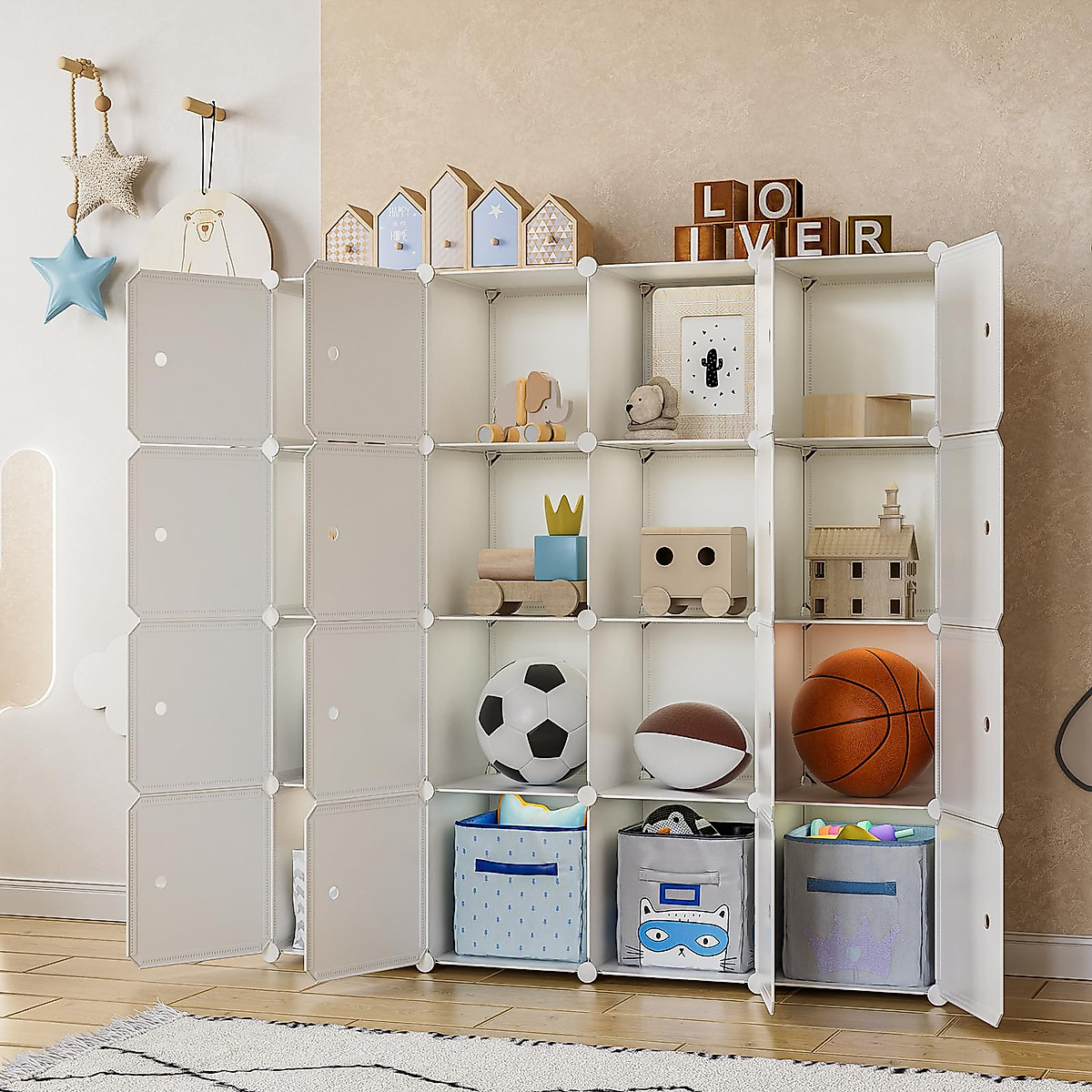 GIMTRR Closet Organizer, 12-Cube Storage with Doors, Closet Organizers and Storage, Cabinet Storage for Bedroom, Wardrobe, White