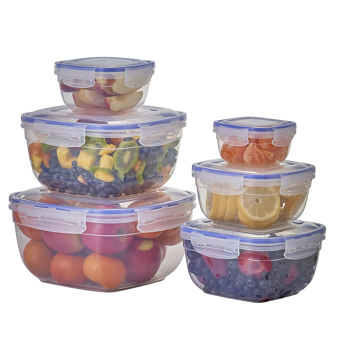 Superio Sealed Plastic Food Storage Container - Airtight, Leakproof Meal Prep Containers with Easy Snap Lid- Microwave and Freezer Safe- Square (6)