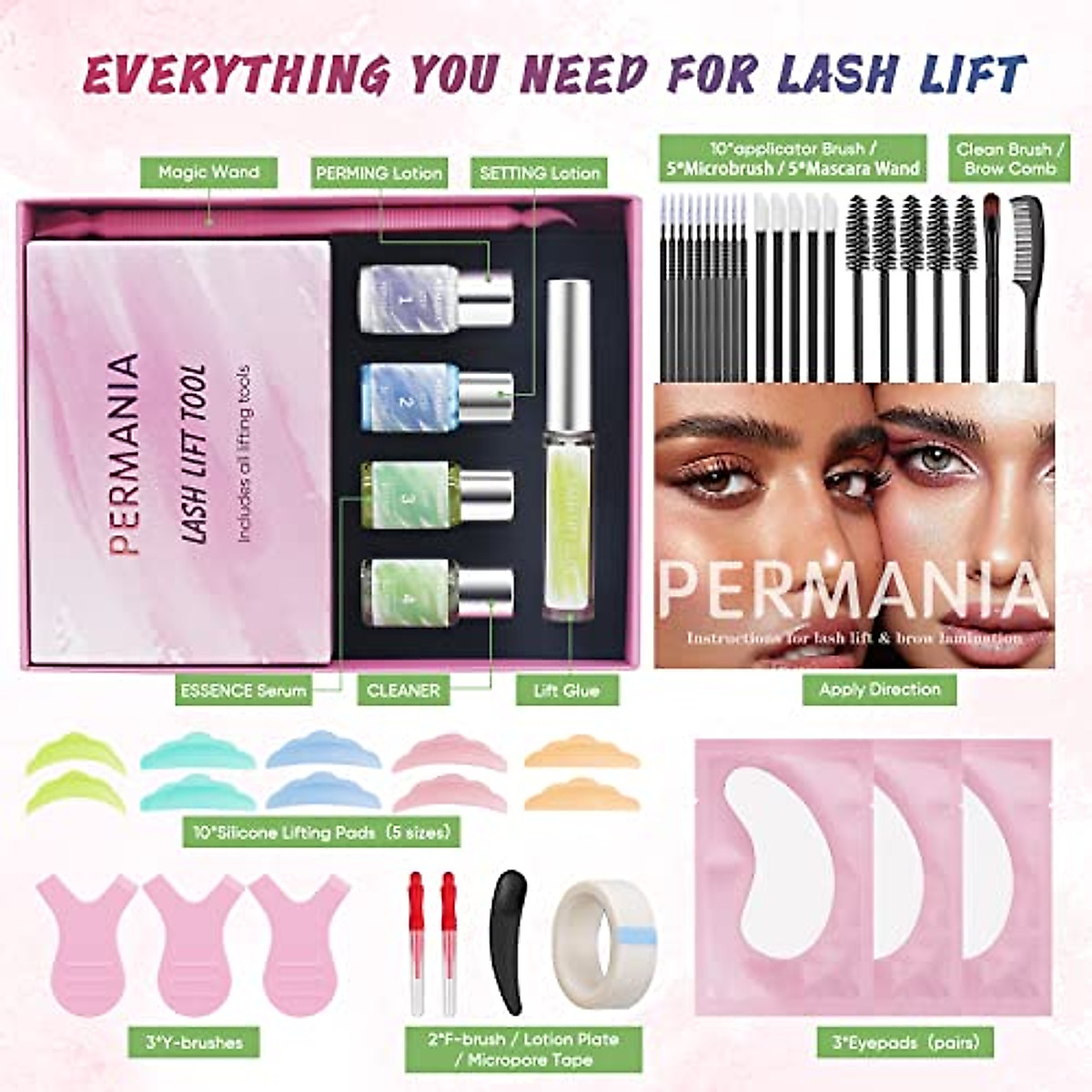 PERMANIA Lash Lift Kit, Brows Lamination Kit, Eyelash Perm Salon Quality, Keep Lashes Curling and Instant Fuller Eyebrows for 8 Weeks