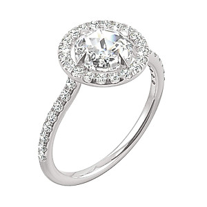 Charles & Colvard 14K White Gold Moissanite 7mm Duet Rose Halo Ring-size 5.5 1.56cttw DEW