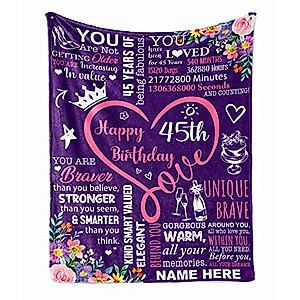 PREZZY Happy 45th Birthday Throw Blanket Personalized Gifts for Women Mom Grandma Vintage 1978 45 Years of Being Fabulous Blankets Decorations for Bedroom Mother's Day Bday Fleece Sherpa Blanket