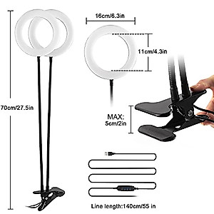 Dual Ring Light for Laptop, Computer, UPXDUMI 6 inch Desk Circle Light with Flexible Arm for Video Conferencing, Zoom Meetings, Streaming, Webcam Lighting, Video Recording, Photography, Makeup