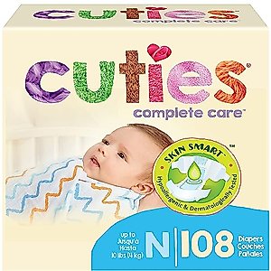 Cuties | Skin Smart, Absorbent & Hypoallergenic Diapers with Flexible & Secure Tabs | Size Newborn | 108 Count