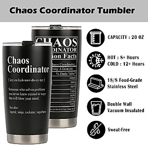 Chaos Coordinator Tumbler 20 Oz, Chaos Coordinator Cup, Chaos Coordinator Water Bottle, Thank You Gifts, Chaos Coordinator Gifts For Boss Manager Teacher Coworkers Friends Christmas Birthday