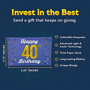 100 GREETINGS Birthday Cards with Lights & Music - Happy Birthday Card Mom, Birthday Gift for Son, Birthday Cards Women & Men, 1 Pop Up Birthday Card (Gold 40th)