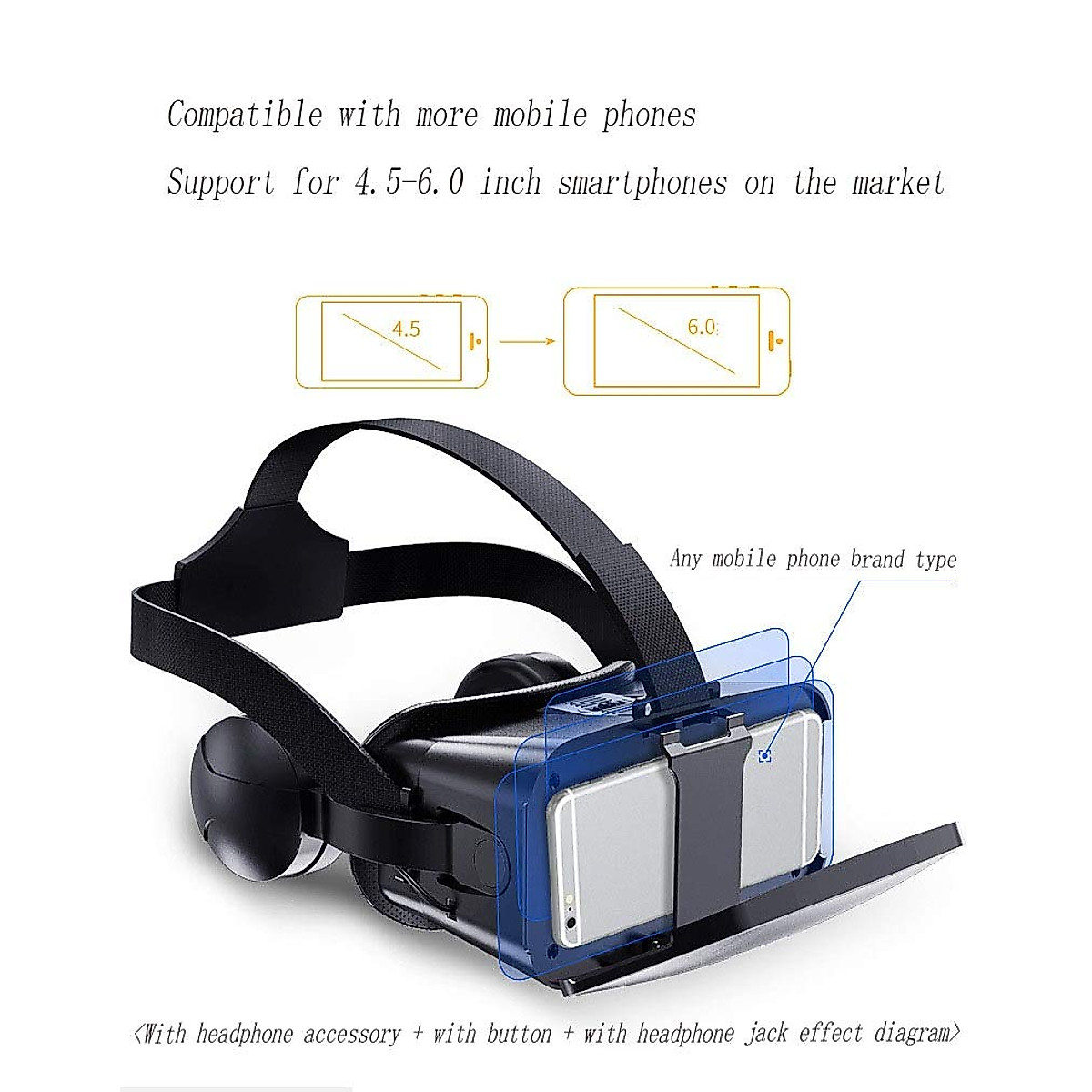 VR Glasses - Virtual Reality 3D Glasses Come with headphonesVr Headset Virtual Reality Gear vr Roller Coaster Daydream viewmaster vr Box vr Goggles (Color : Black)