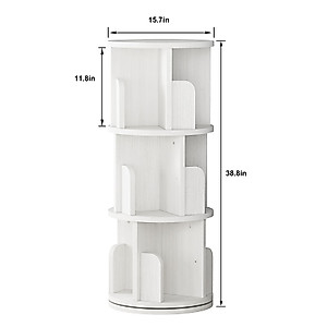 GarveeHome Rotating Bookshelf 3 Tier, 360 Display Bookcase Storage Rack for Kids & Adults, Corner Spinning Book Shelf for Small Space, Wood Revolving Bookcase Organizer for Bedroom, Living Room, White