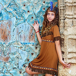 Boyiee 4 Pcs Mardi Gras Girl Native American Costume Set Indian Native Princess Costume for Carnival Halloween Cosplay Party (L)