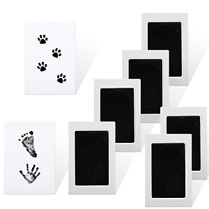 Outus Baby Inkless Handprint and Footprint Kit 6 Safe Hand and Foot Ink Pad Clean Touch Paw Print Stamp and 12 Card for Newborn Registry Family Keepsake Baby Shower Present, Black Color