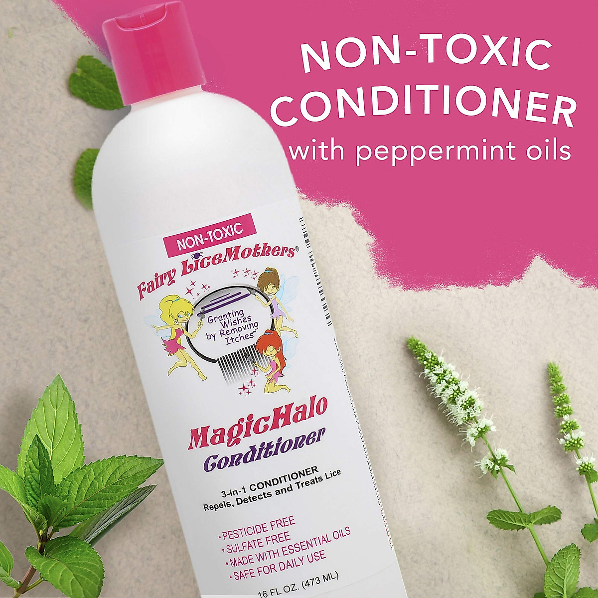 Fairy LiceMothers MagicHalo Conditioner, Anti-Lice Conditioner with Essential Oil, Formulated for Head Lice Prevention,No Sulfate or Pesticides, 16 fl oz
