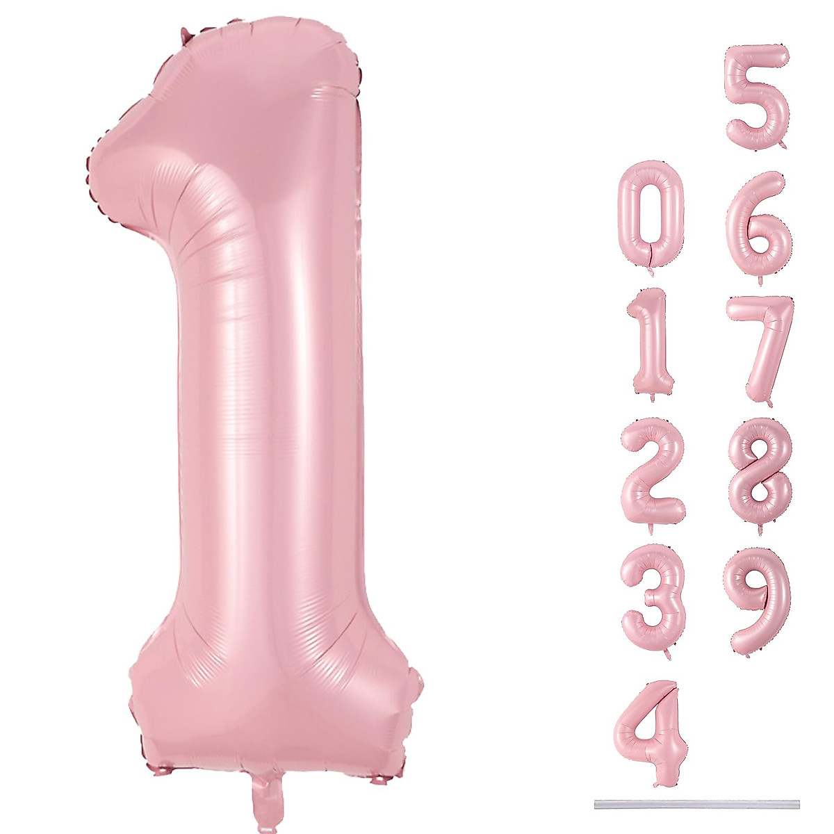 Pastel Pink 1 Balloons, 40 Inch Giant Light Pink Helium Foil Number 0-9 for Girls, Self Inflating 1st Birthday Balloon for Women Anniversary Baby Shower Princess Party Decorations Supplies