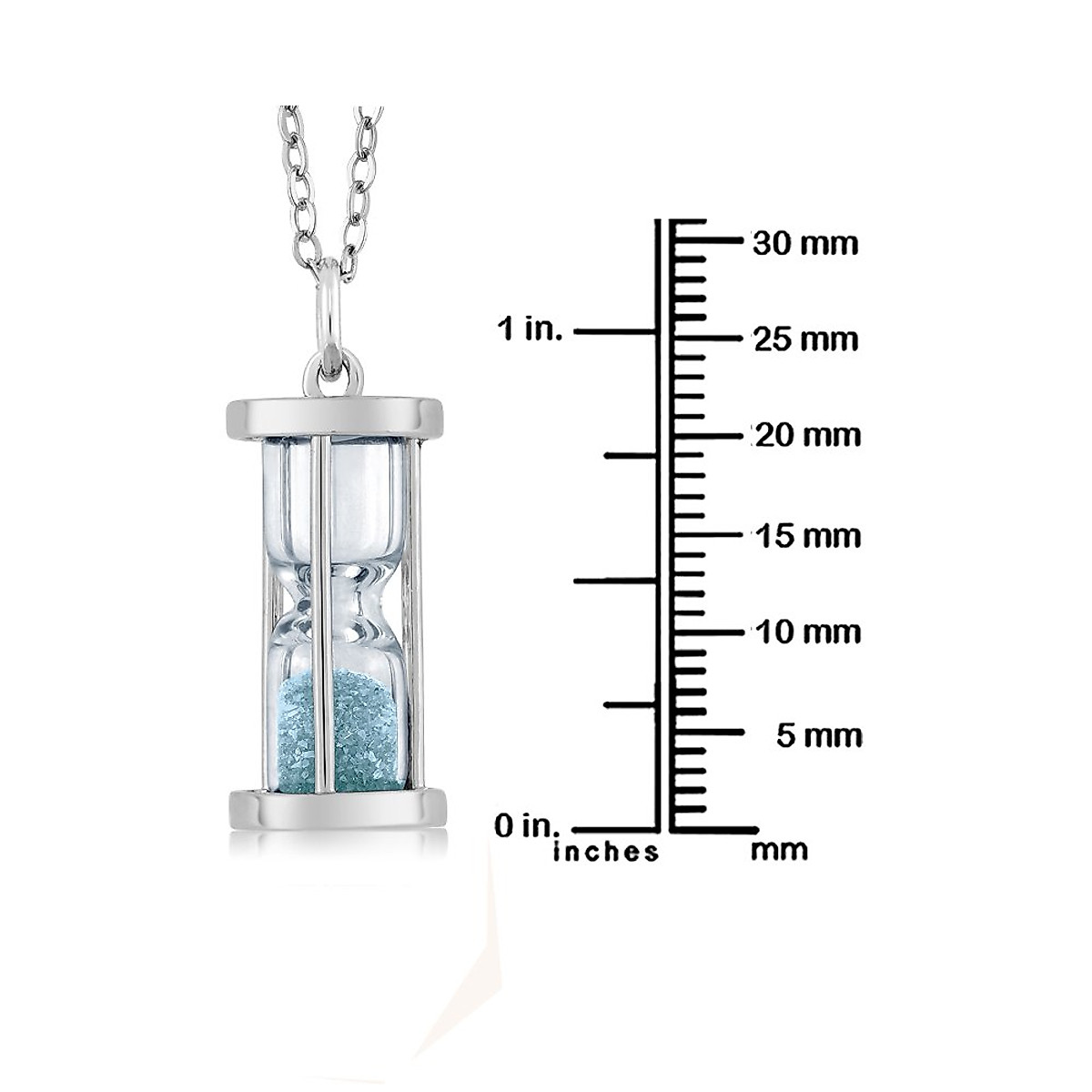 Gem Stone King 925 Sterling Silver Diamond & Gemstone Birthstone Dust Hourglass Necklace For Women With 18 Inch Silver Chain (Blue)