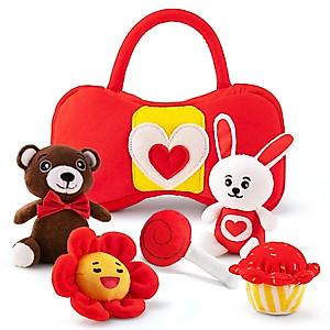 teytoy Valentines Day Gifts Toys, Stuffed Animal Squeaker and Crinkle Baby Girl Toy Playset Sensory Toy Gifts Idea Party Favors Decoration for Baby and Newborn