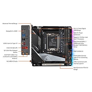 GIGABYTE Z690I AORUS Ultra DDR4 (LGA 1700/ Intel Z690/ Mini-ITX/ DDR4/ Dual M.2/ PCIe 5.0/ USB 3.2 Gen2X2 Type-C/WiFi 6/ Intel 2.5 GbE LAN/Gaming Motherboard)