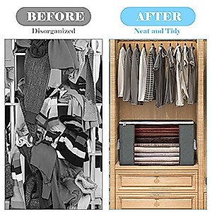 SlowlyTalk Clothes Storage Bag Organizer, Large Capacity Foldable Clothing Storage Bins with Clear Window, Sturdy Zipper and Reinforced Handle for Organizing Comforters, Blankets Closet Bedding Pillows, 90L, Grey (3 Pack)