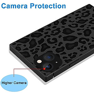 ZHUXUXITT Luxury Square Case for iPhone 13,Fashion Elegant Women Girls,Hard PC+Soft Silicone is Shock-Proof and Skid-Proof Protective Case-Black Gray Leopard Print, 13(6.1 inch)