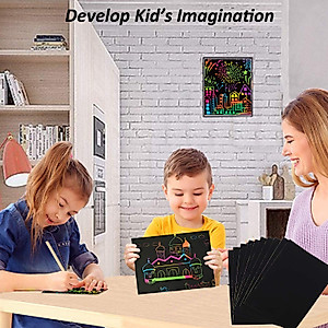 IRuiYinGo Scratch Art Paper for Kids - 64Pcs Rainbow Magic Scratch Off Sheet for DIY Art Craft Project, Birthday Christmas Easter Gifts Party Favors