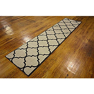 Unique Loom Trellis Collection Modern Morroccan Inspired with Lattice Design Area Rug, Runner 2' 7" x 10' 0", Beige/Black