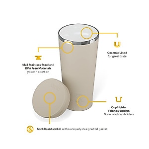 RTIC 20oz Everyday Tumbler Insulated Stainless Steel Portable Travel Coffee Cup with Straw, Spill-Resistant Lid, BPA-Free, Hot and Cold Drink, Ceramic Lining, Beach