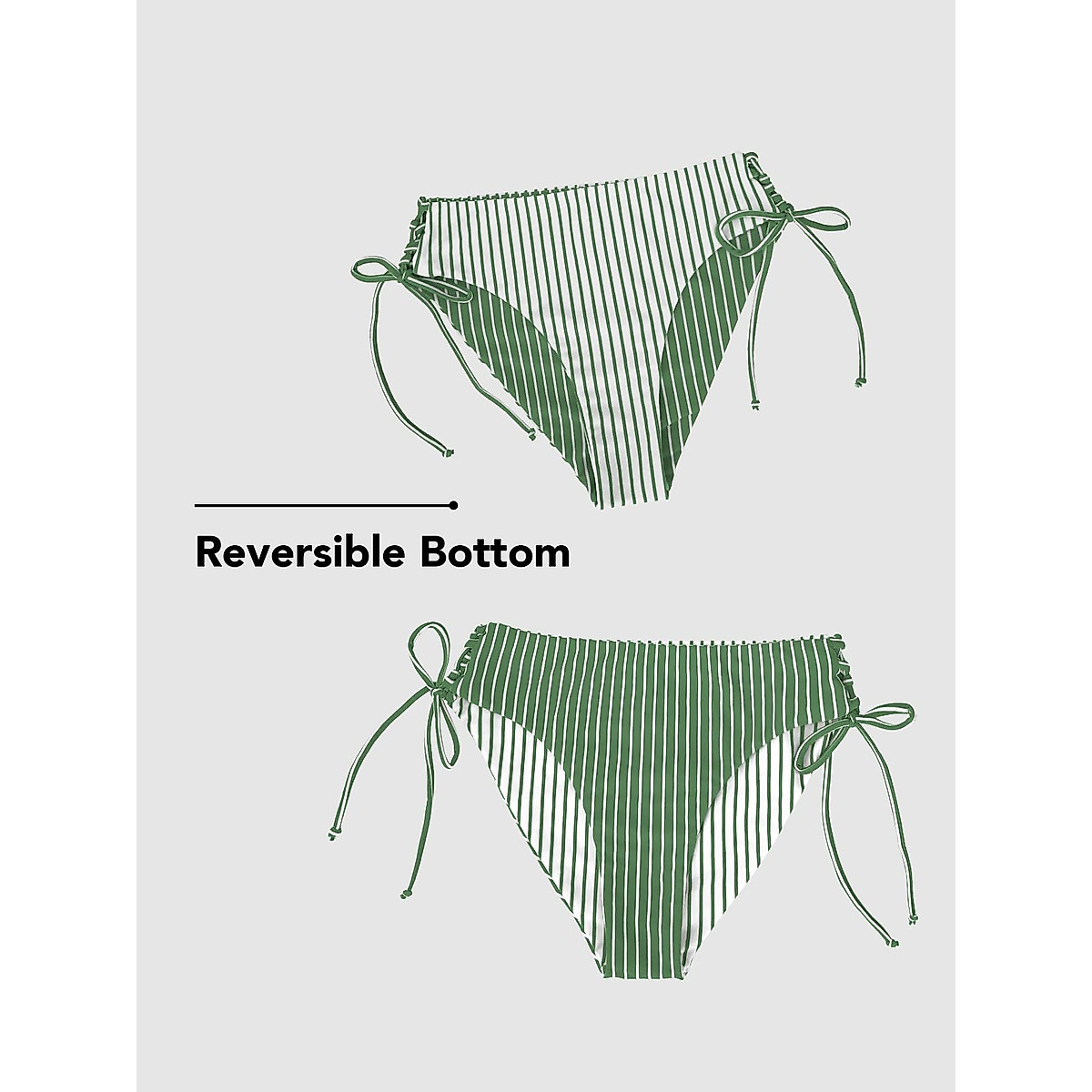 CUPSHE Women's Bikini Swimsuit Striped Reversible Bottom Lace Up Two Piece Bathing Suit, S