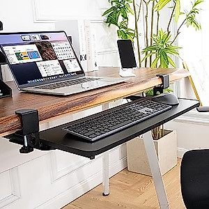 EBMaffinity Ergonomic Slide-Out Keyboard Tray Under Desk - Black Pull-Out Stand/Sit Keyboard and Mouse Tray with No-Drill Simple Installation C Mounts, Sleek Smartphone Stand Included