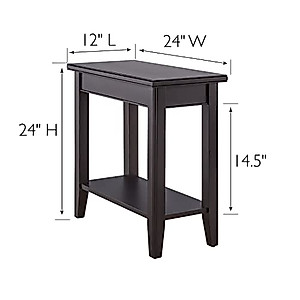 Leick Home Laurent 12 in. Narrow End Side Table, Solid Wood with Shelf, Black, 10505-BK