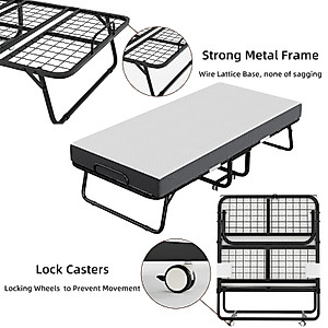 COTUBLR Folding Bed with Mattress Portable Foldable Guest Beds for Adults 75 x 31 Inch Twin Size Rollaway Day Bed with Premium 5 Inch Memory Foam and Swivel Wheels, Bed Cover Included