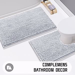 Yimobra Bathroom Rug Mat, 32'' x 20'', Luxury Chenille Shaggy Bath Rugs, Extra Soft & Thick, Absorbent Water, Non-Slip, Machine Washable, Bath Mats for Bath Floor,Tub and Shower, Silver