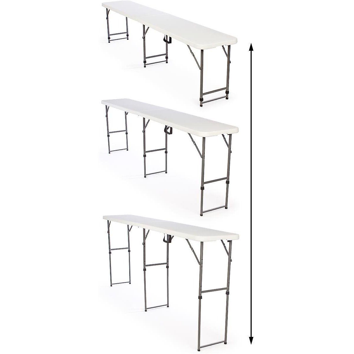 Displays2go Adjustable-Height Folding Tables are Portable and Can Be Adjusted to 3 Separate Heights