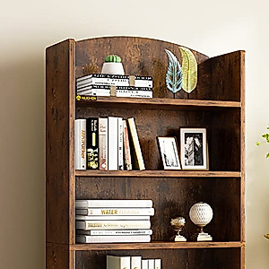 ALISENED 5 Shelf Bookcase, 47" Wood Tall Bookshelf and Bookshelves, Floor Standing Book Shelf Display Storage Shelves for Bedroom Library Living Room Home Office, Rustic