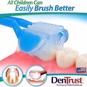 DenTrust 2PK Triple Clean 3-Sided Toothbrush | Made in USA | Easily Brush Better | Kids Child Autism Special Needs Braces
