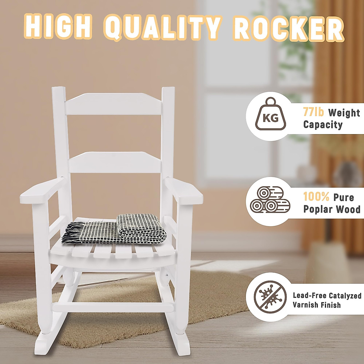 Hngilkoo Kids Wooden Indoor Rocking Chair for Toddlers Comfy Recliner Rocker for Baby Children Ages 3-6 Outdoor Lounge Chair Girls Playroom White