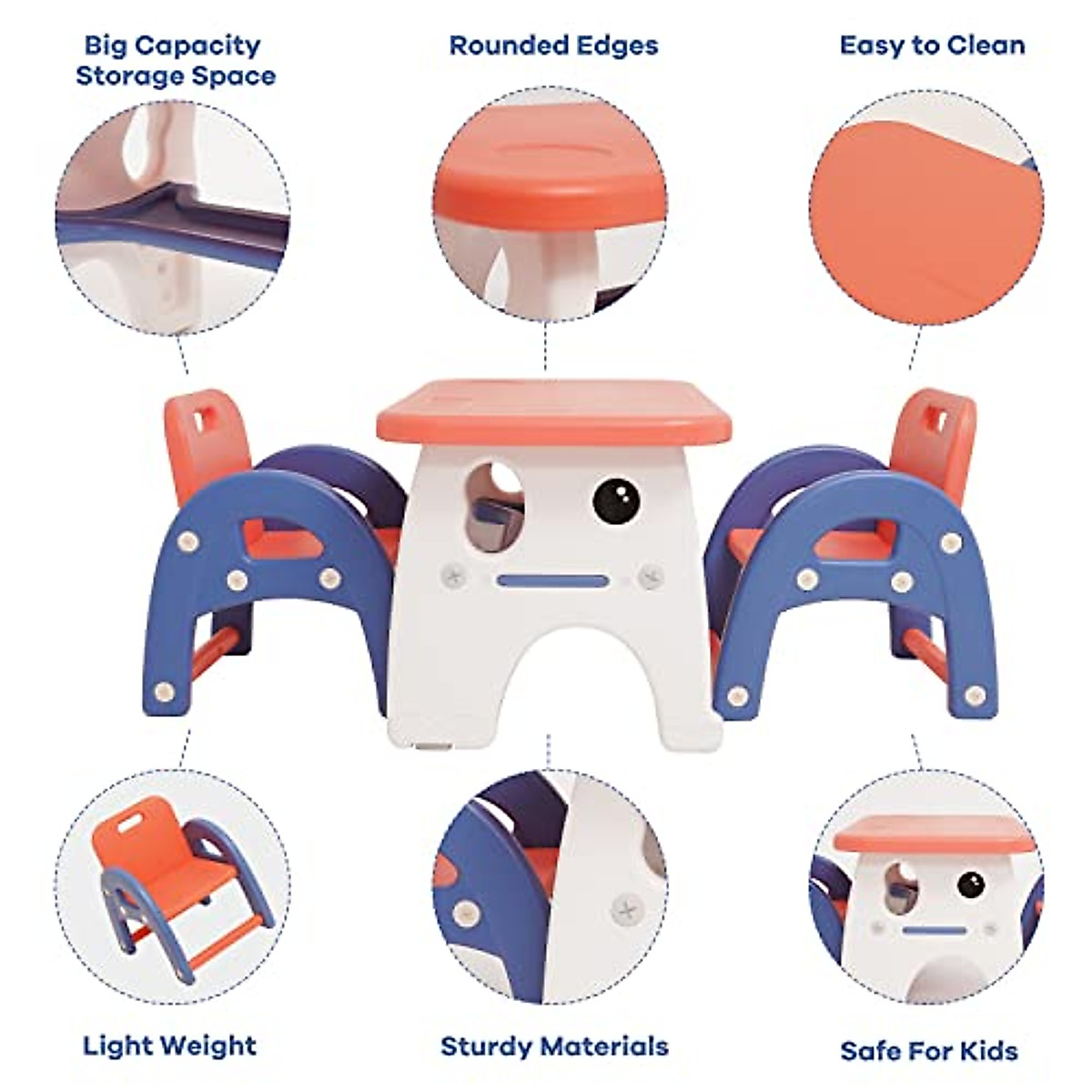 QUIIKM Toddler Table and Chair Set Children Activity Table and 2 Chairs for Art Craft Building Blocks Furniture Set Gift for Toddler Boys Girls (Blue)