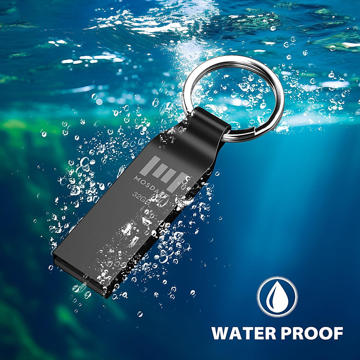 MOSDART Waterproof 32GB USB2.0 Flash Drive, FAT32 Metal Memory Stick with Keychain, for System Back, Data Storage, Titan Gray