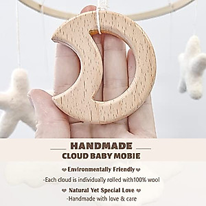 Mobile for Crib - Baby Mobile for Crib - Baby Crib Mobile - Crib Mobile for Girls, Boys - Baby Mobile for Bassinet - Gender Neutral Color Theme - Felt Cloud, Felt Star, Wood Moon