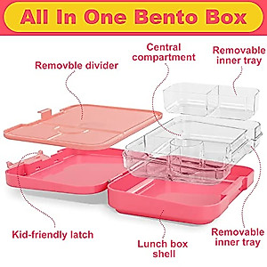 AOHEA Bento Lunch Box for Kids: BPA Free Kids Bento Box Toddler Lunch Box for Daycare or School(Pink)