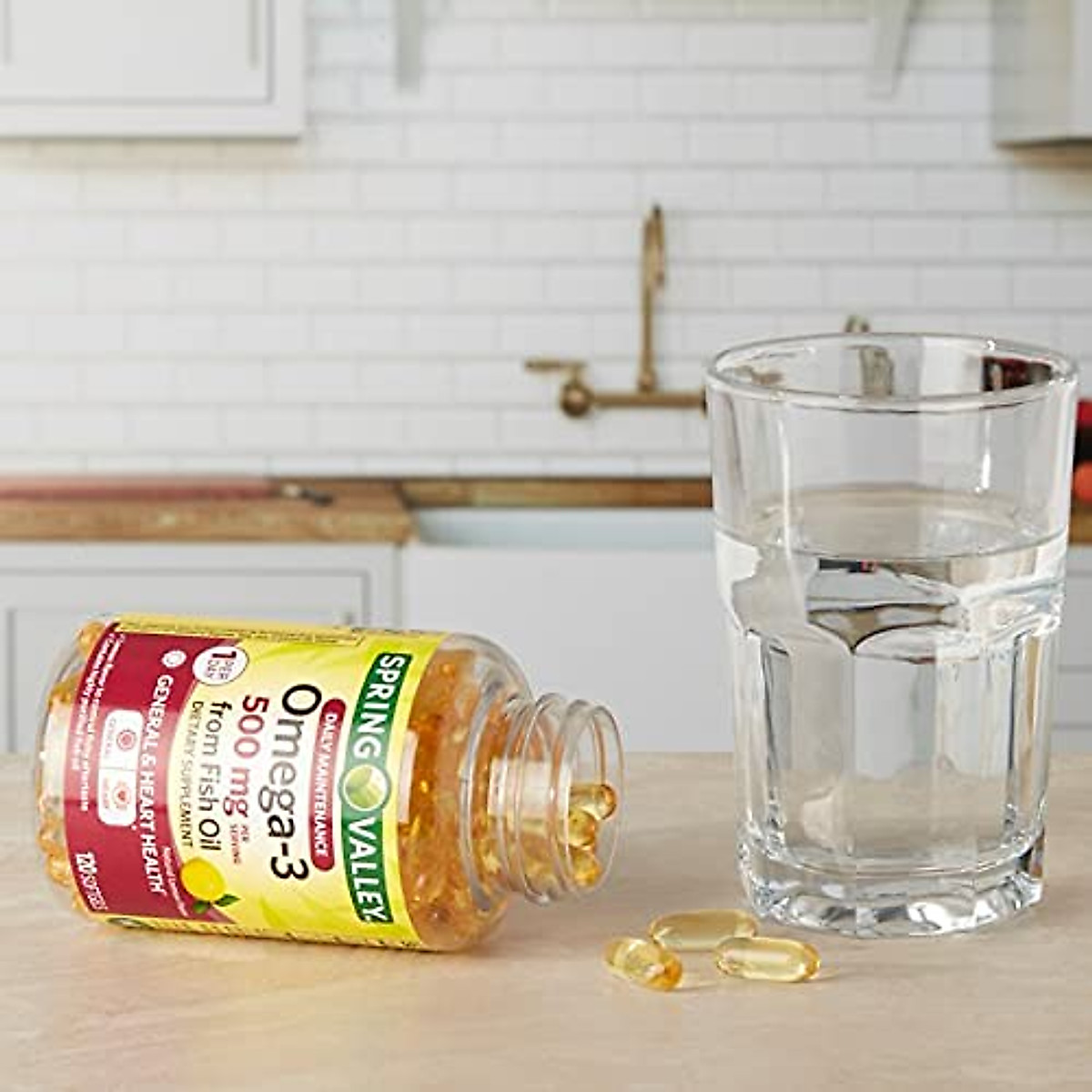 Spring Valley Omega-3 500 mg from Fish Oil, Heart Health, Lemon,120 Softgels (Pack of 2)