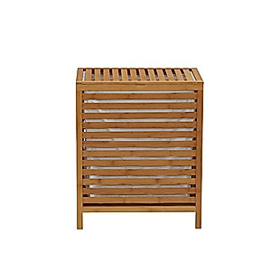 Household Essentials 6216-1 Natural Bamboo Laundry Hamper with Hinged Lid and Cotton Liner Large
