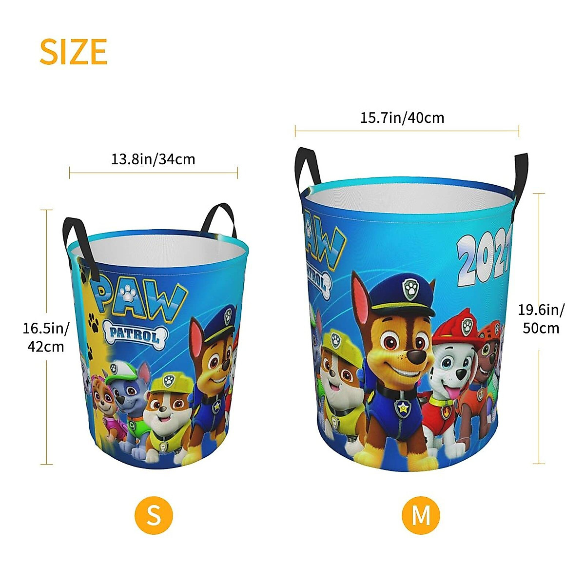Paw Patrol Circular Waterproof Hamper Dirty Clothes Standing Laundry Basket With Handle Round Storage Organizer Bin Gifts For Kids Children Small