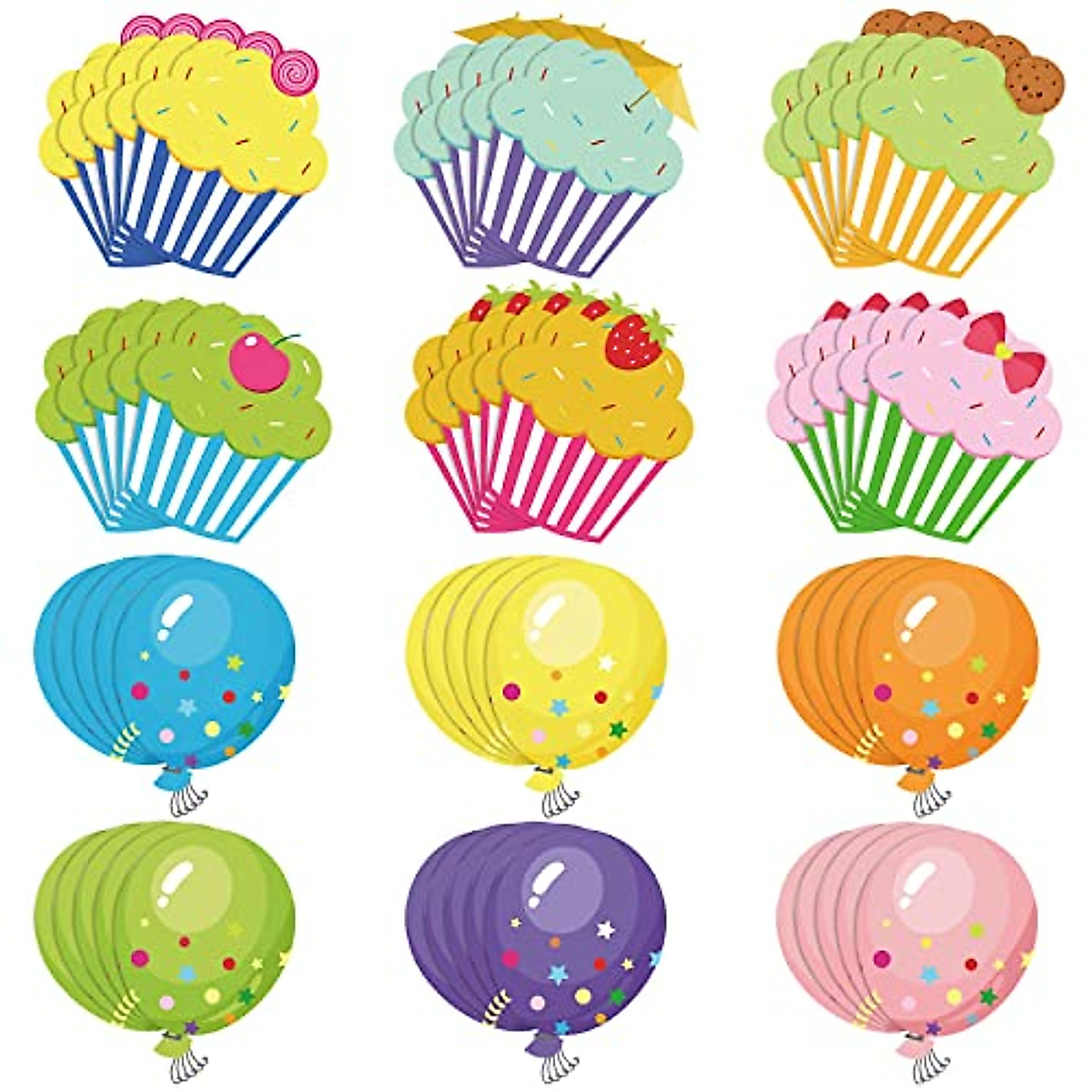 Vibrant 60-Piece Cupcake & Balloon Decorations for Classroom & Parties