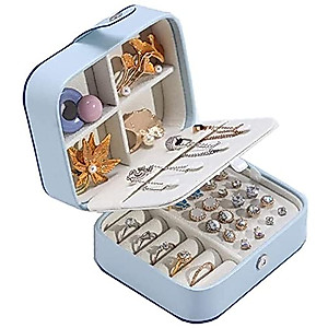 ZZYINH AN207 Korean-Style Double-Sided Jewlery Box Portable Jewelry Box Leather Ear Stud Ring Necklace Earrings Storage Box Small Jewelry (Color : Blue)