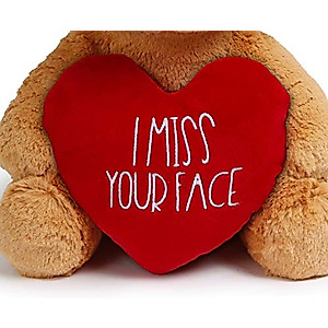 JENVIO Teddy Bear Girlfriend – Miss Your Face 12 Inch Plush – Valentine's Day Teddy Bear for Long Distance Gifts, Boyfriend, Miss You Stuffed Animal, Heart