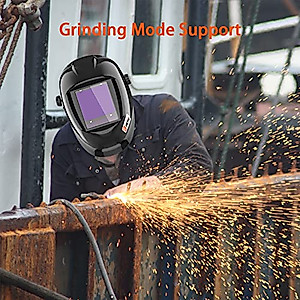 JHTii Large Viewing Welding Helmet 3.94"X3.66", True Color Highest Optical 1/1/1/1, 4 Arc Sensor Wide Shade 4/5-8/9-13, Solar Power Auto Darkening Welding Helmet for TIG MIG ARC WH03