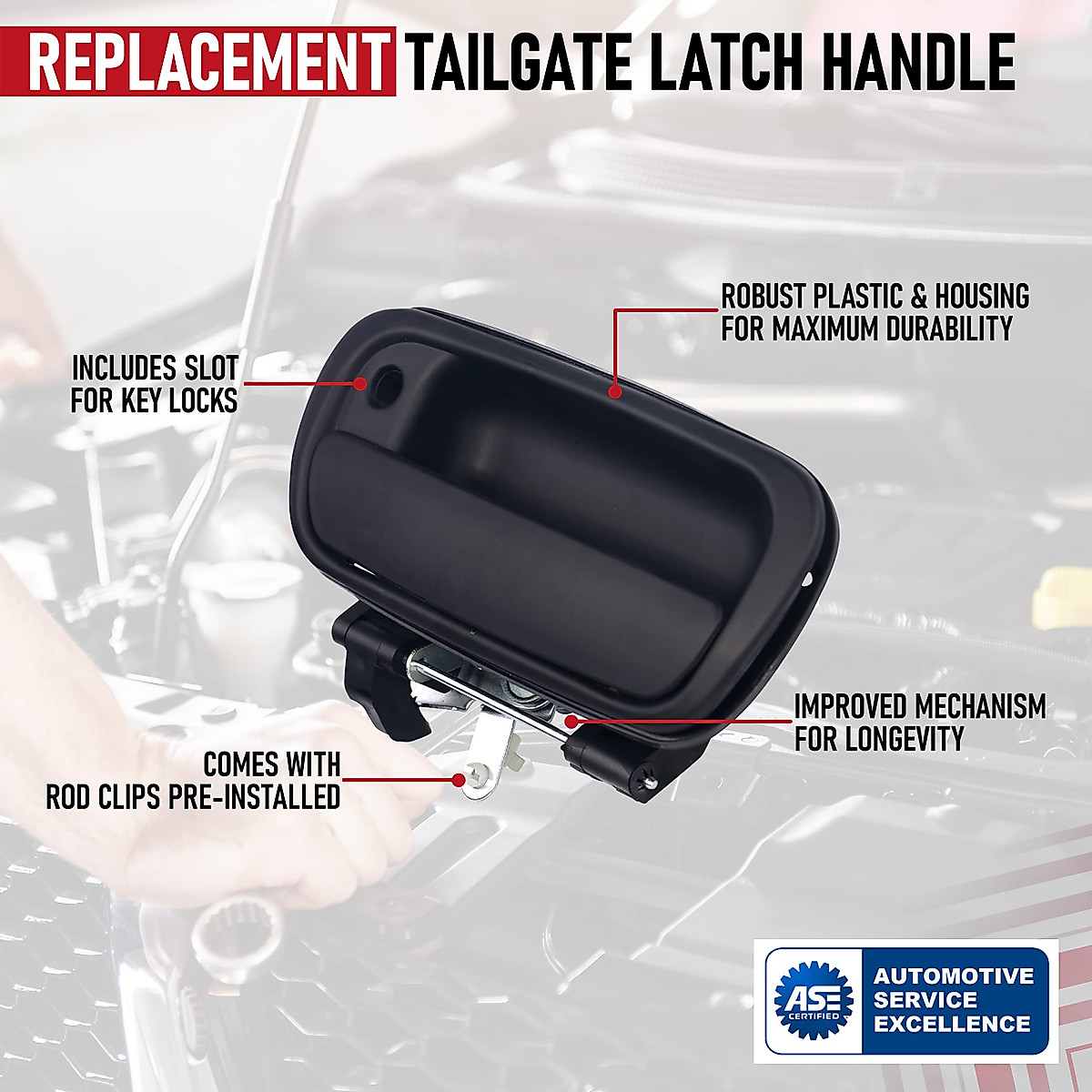 Tailgate Handle Latch with Keyhole - Replaces 690900C010, TO1915110, 690900C-030C0, 80866 - Compatible with Toyota Tundra 2000, 2001, 2002, 2003, 2004, 2005, 2006 - Liftgate Latch Trim with Clips