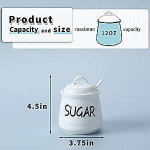HAOTOP Porcelain Sugar Bowl with Lid and Spoon 12oz (White)