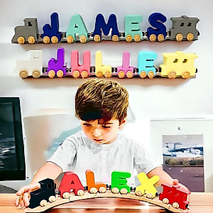 Large Handmade Name Wooden Trains Alphabet Puzzle Name Letters Educational Toys for Kids
