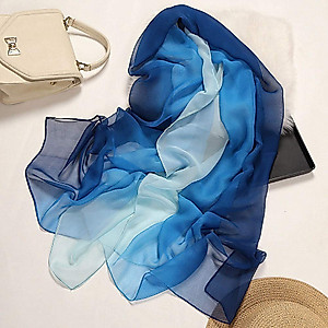 Fashion Sheer Scarf Gradient Shaded Color Long Lightweight Sunscreen Shawls Scarves for Women, Blue, 160X50CM