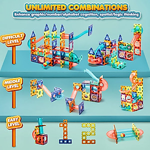 Lekebaby Magnetic Tiles Marble Run Race Track Magnet Building Block for Kids 110 Pieces STEM Learning Construction Toys Gifts for Boys Girls Age 3 and Up