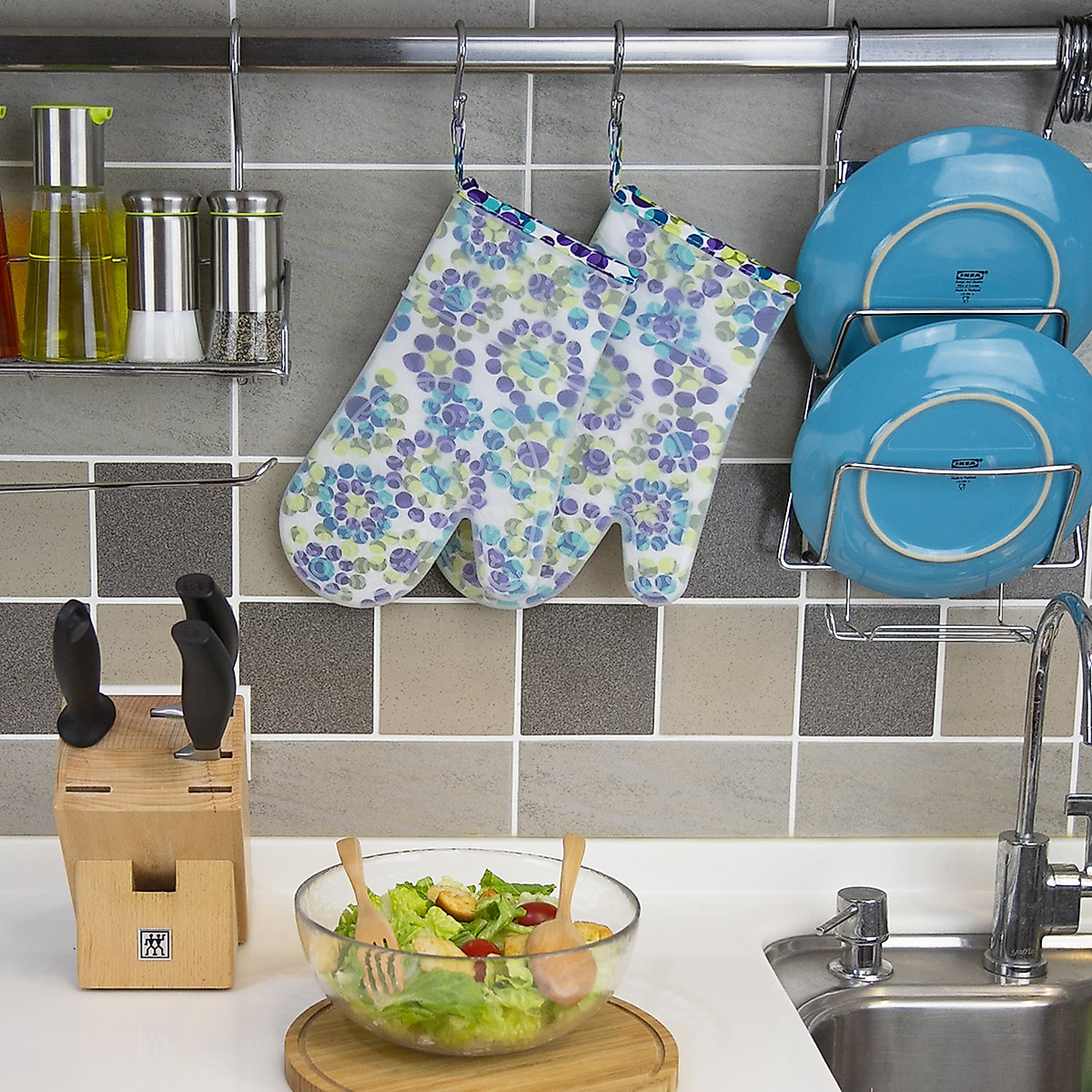 Evelyne GMT-10301 Silicone Heat Resistant Gloves Oven Mitts with Cotton Cloth Comfort Lining