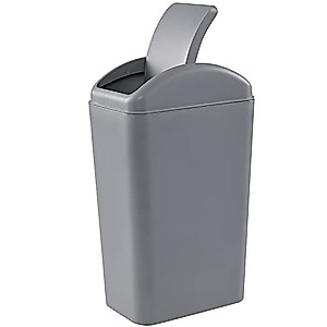 Anbers 14 Liter Slim Trash Can with Swing Top Lid, 3.5 Gallon Garbage Can, Grey